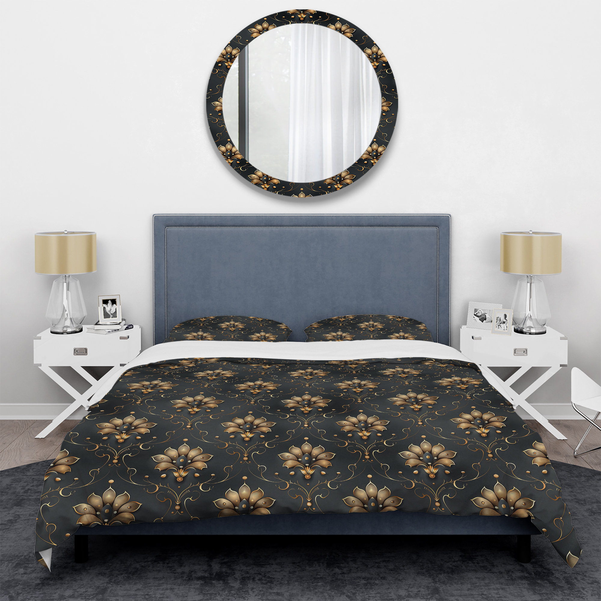 Design Art Brown Gold Glam Damask Pattern IV - Glam Duvet Cover Set ...