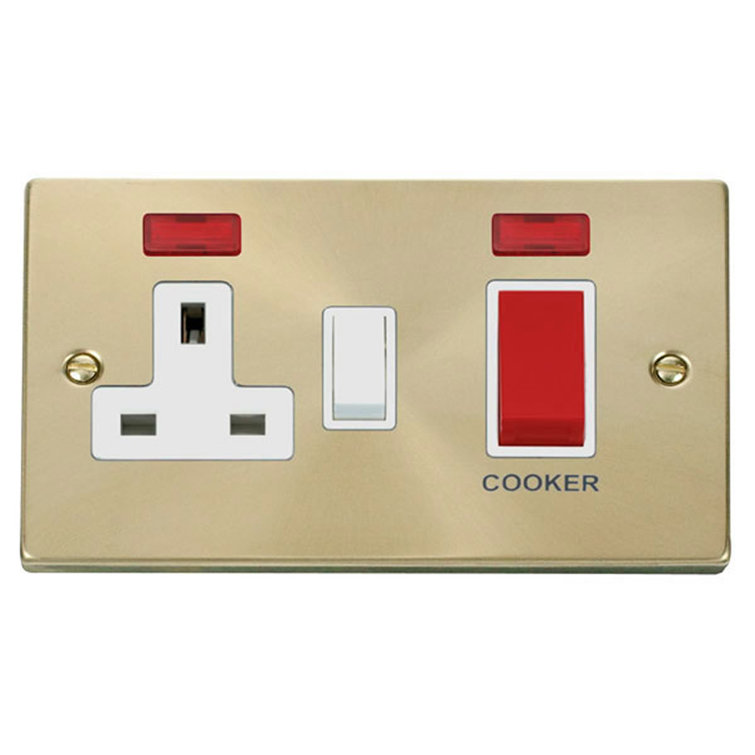 George Oliver Satin Brass Cooker Control 45A With 13A Switched Plug ...