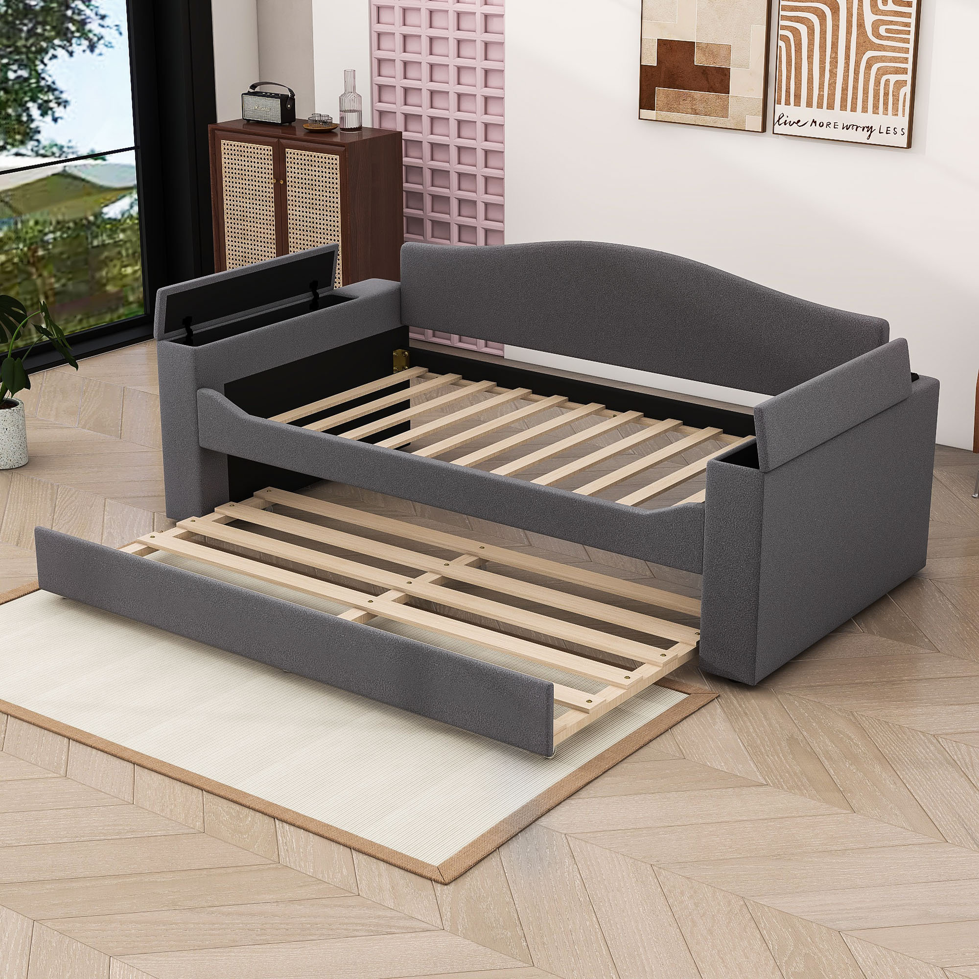 Wildon Home® Wood Upholstered Daybed with Integrated Bluetooth Audio ...