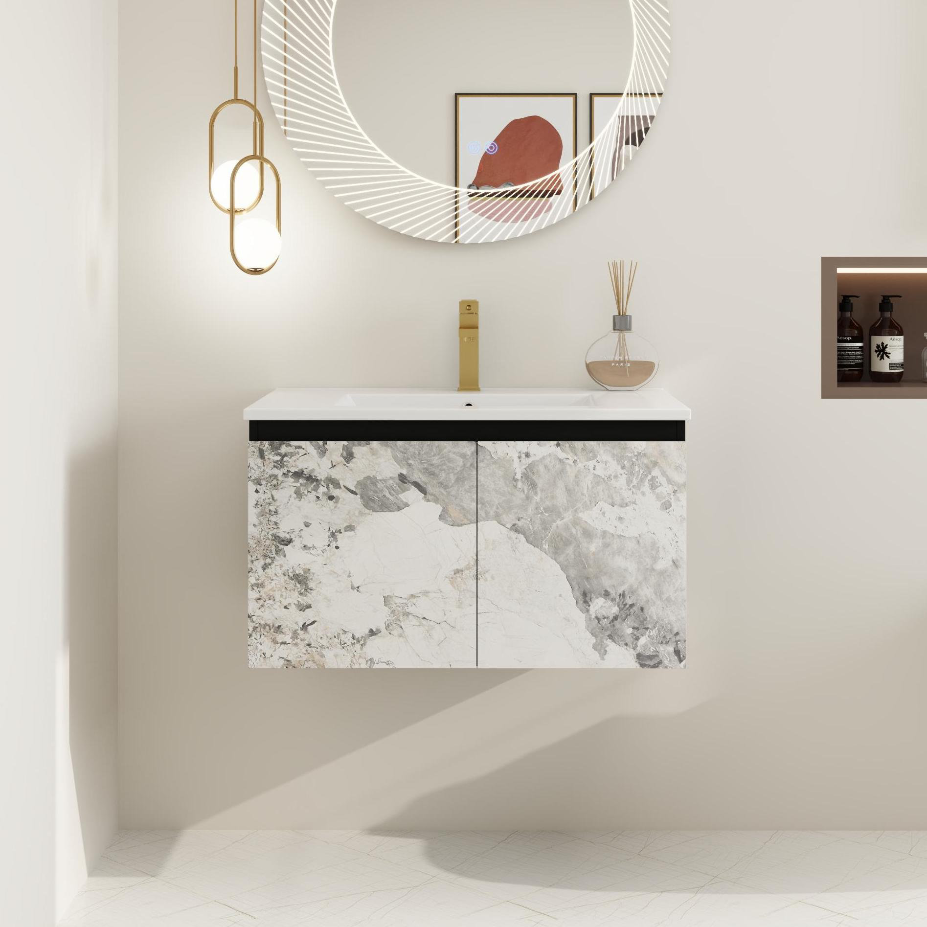 Ebern Designs Lueva 30'' Single Floating Bathroom Vanity with Ceramic ...