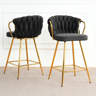 Everly Quinn Dark Grey Linen Bar Chair, Gold Legs, Ergonomic Shape, For ...