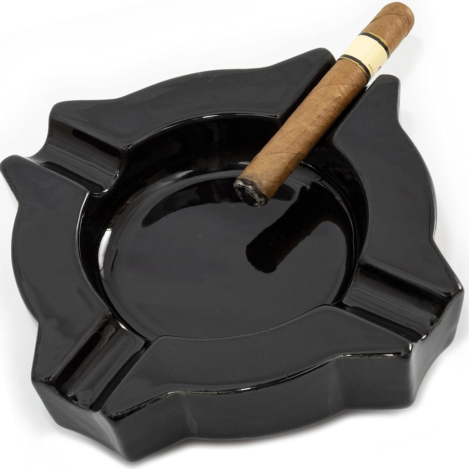AMIPOR Ceramic Cigar Ashtray, Durable Solid 4 Slot Cigar Holder, Large ...