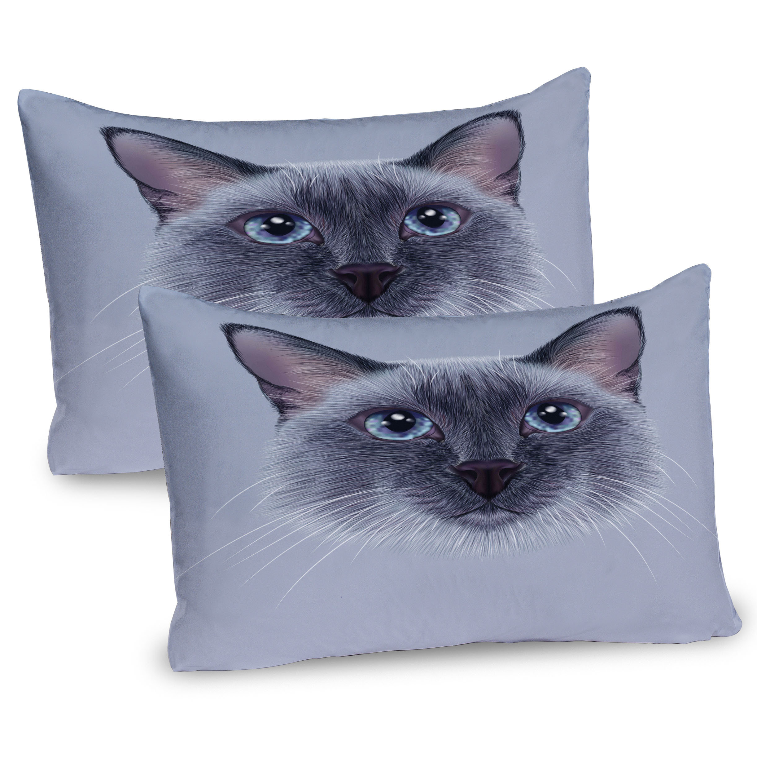 Ambesonne Animal Pillow Sham 2 Pack Siamese Cat Portrait White Sky Blue ...