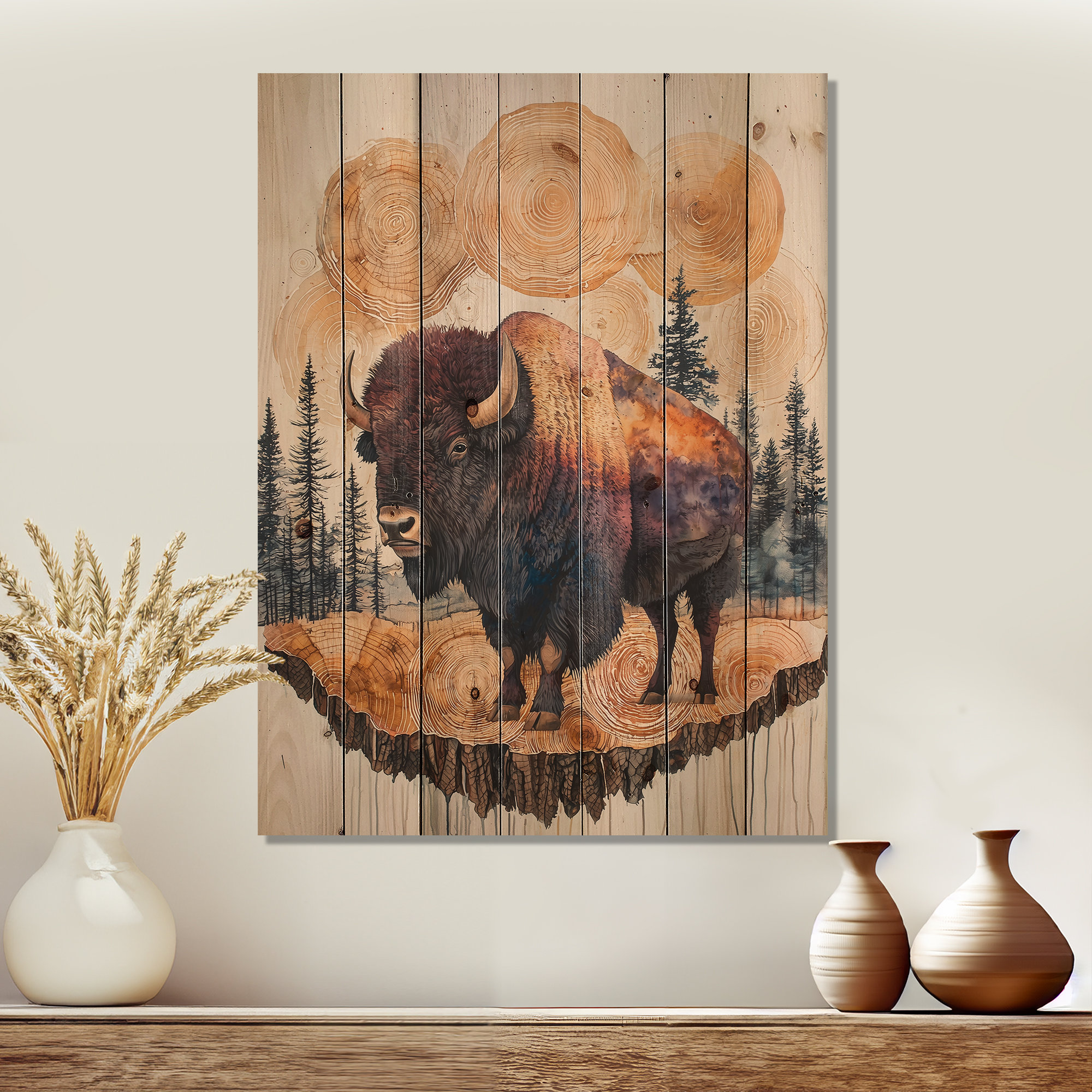 Ophelia & Co. American Bison Into The Prairies I - Buffalo Animal Wood ...