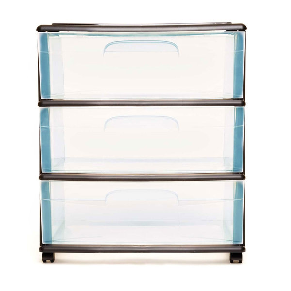 Homz Tall Solid Plastic 3 Drawer Storage Cart with Wheels & Reviews ...