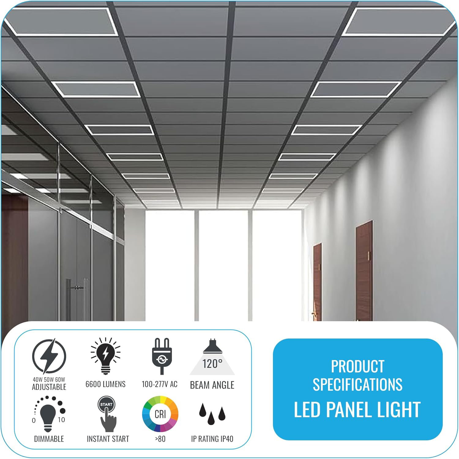 Wen Lighting 2x4 ft LED T-Bar Panel Light, 40W/50W/60W Watt Adjustable ...