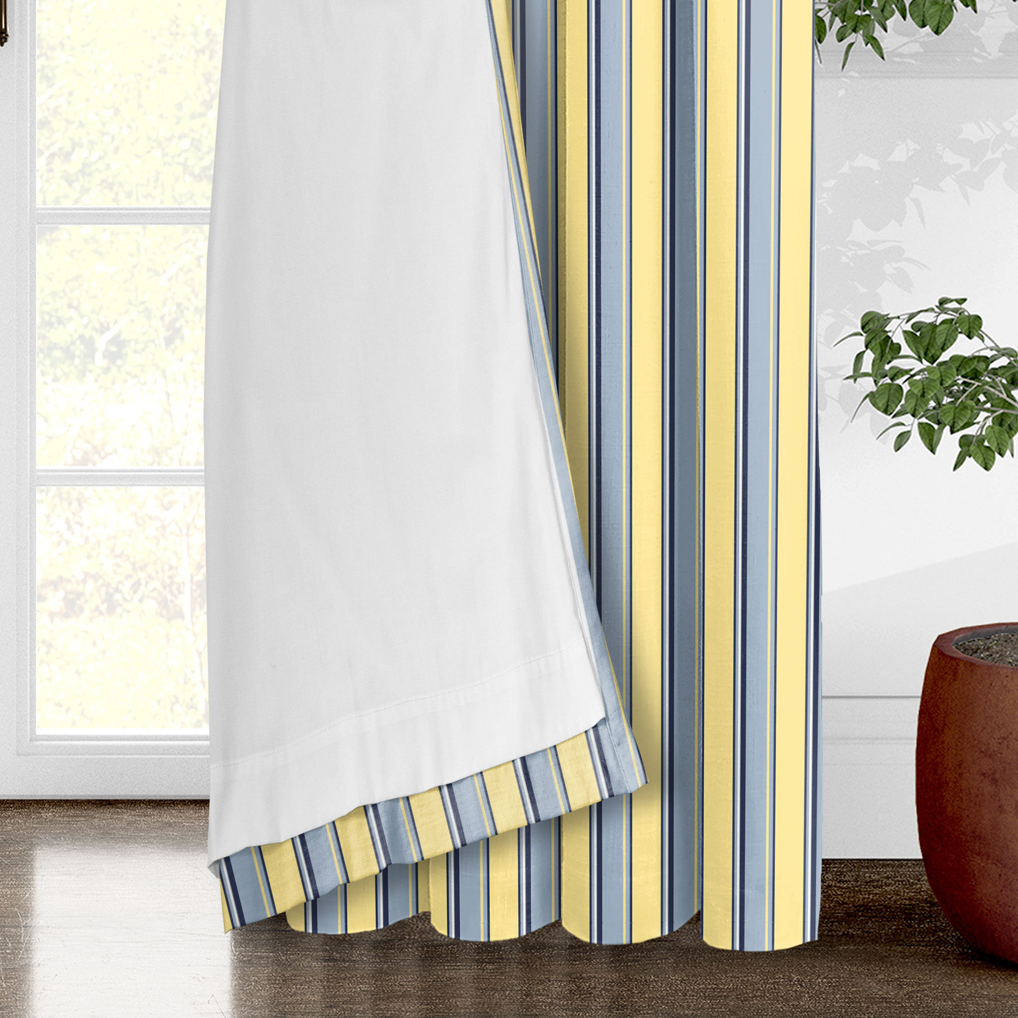 6ix Tailors Fine Linens Gino Stripe Pinch Pleat Drapery Panels Pair ...