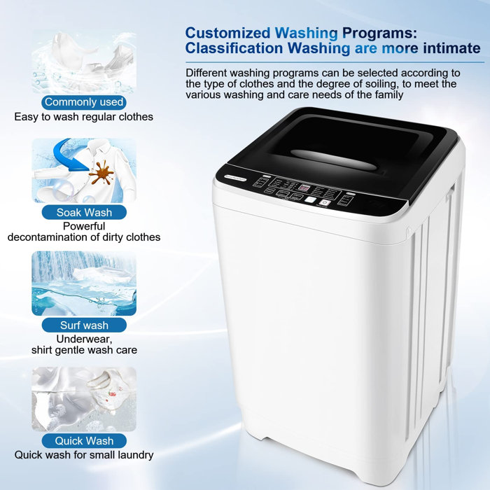 Homdox 2.3 Cu. Ft. High Efficiency Washing Machine with Drain Pump, 10 ...