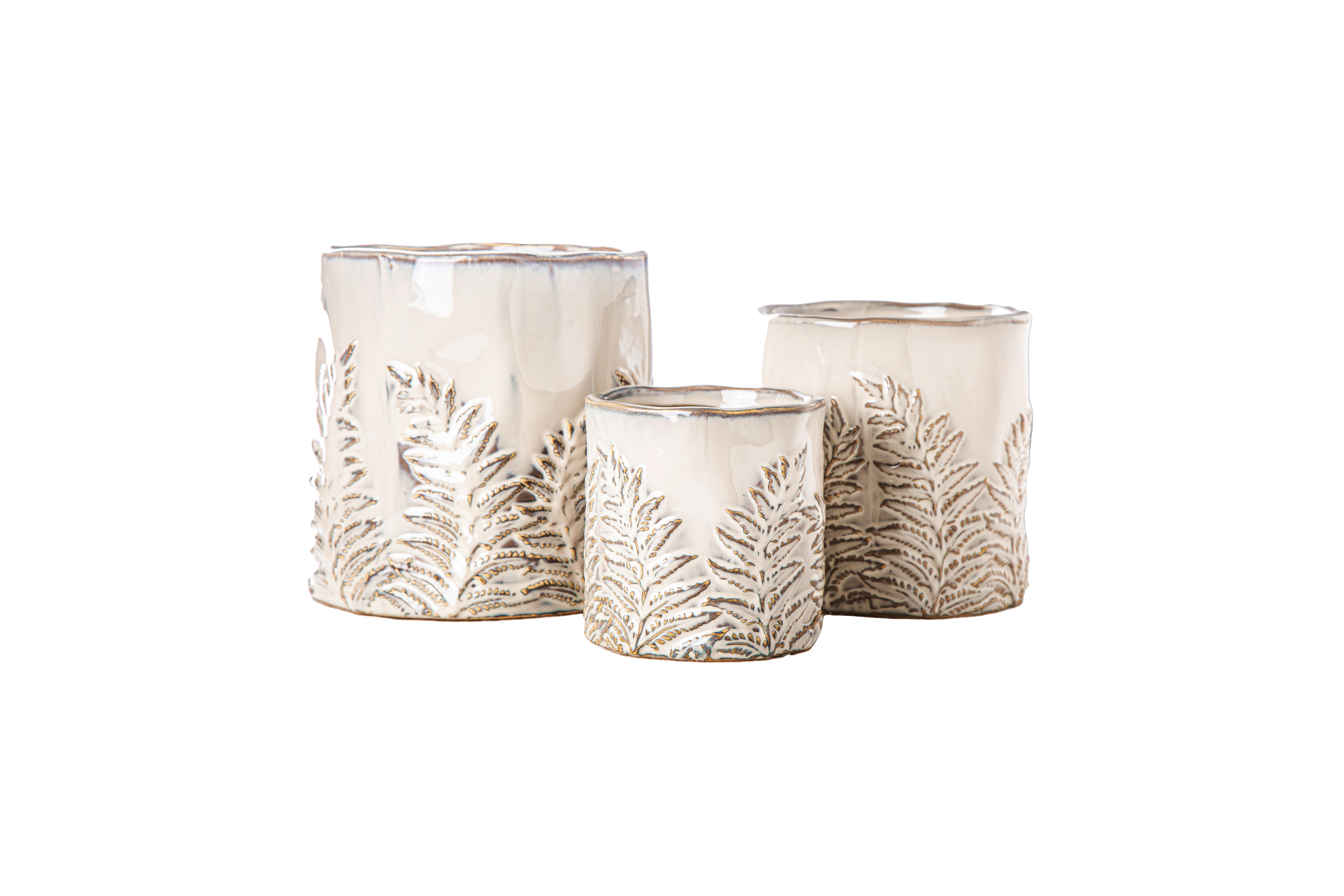 August Grove® Ceramic Round Pot Distressed Finish Ivory | Wayfair