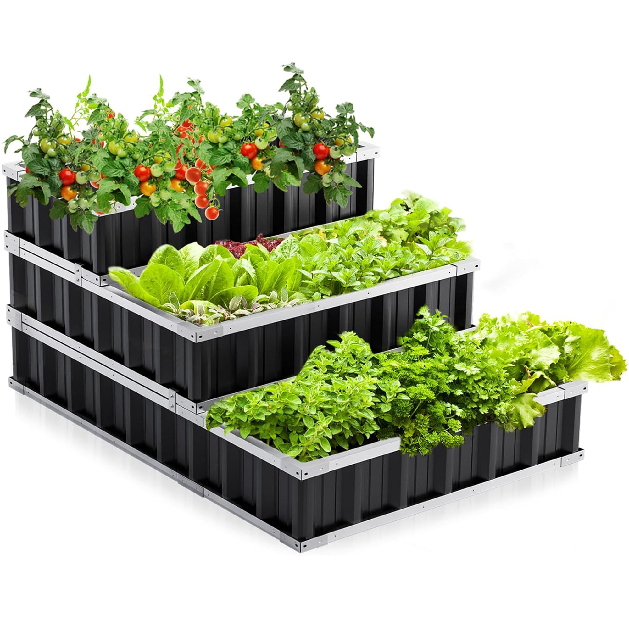 Arlmont & Co. Shawntal 3 Tiers Stackable Galvanized Raised Garden Bed ...