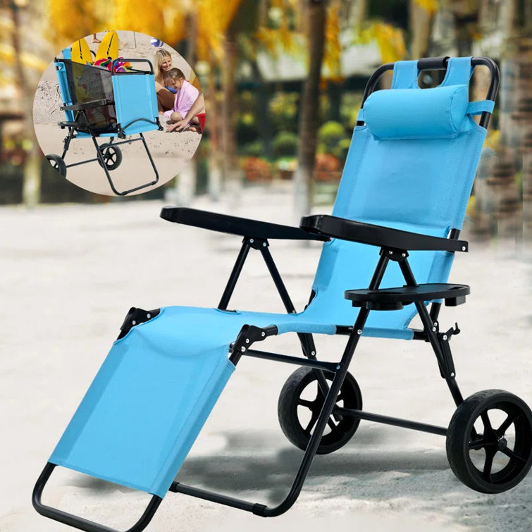 Arlmont & Co. Souriya Folding Beach Cart Chairs With 10" Wheels, 2 In 1 ...