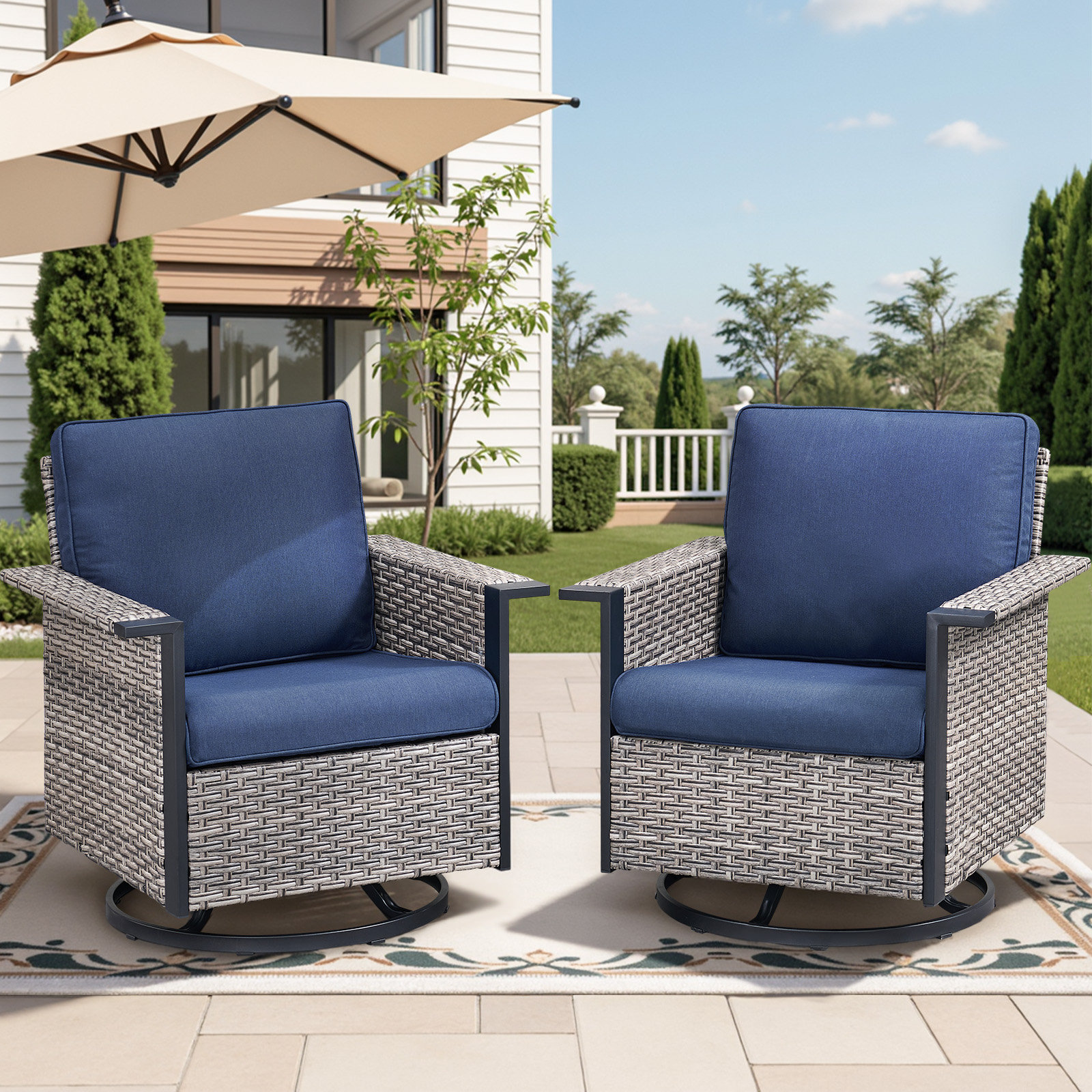 Latitude Run® Outdoor Swivel Patio Chairs Set Of 2, Patio Swivel ...