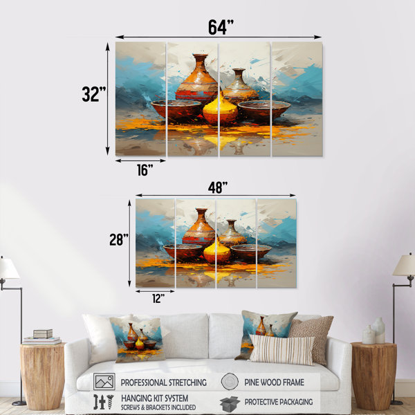 Dakota Fields Yellow Boho Pottery Design - Boho Pottery 4 Piece Wall ...