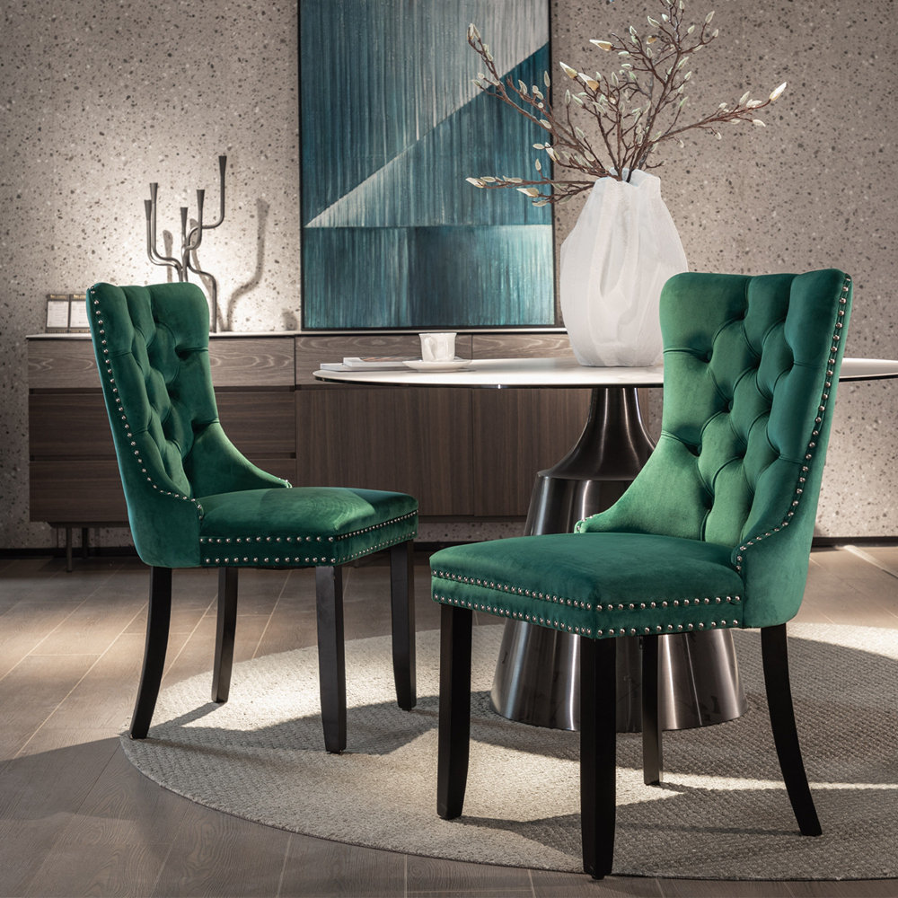House of Hampton® Delando Tufted Solid Wood Wingback Side Chair in ...