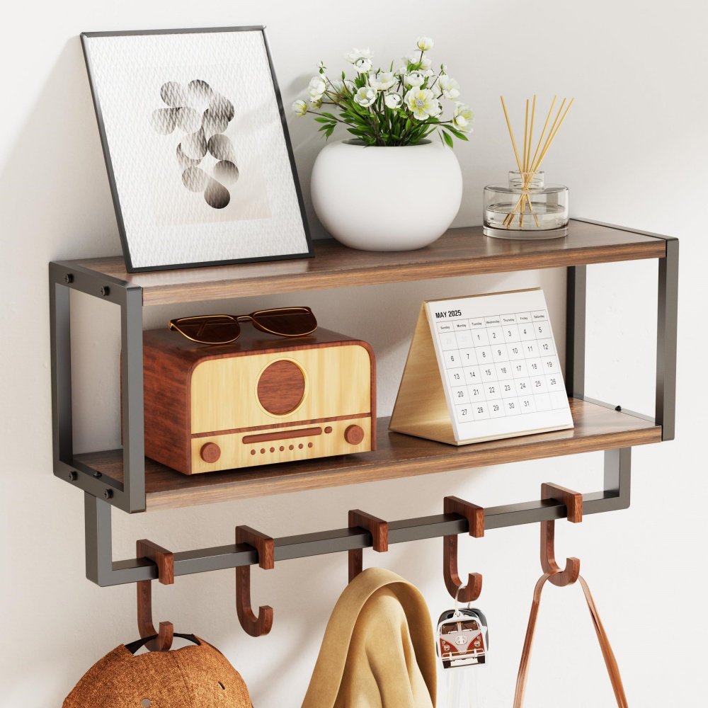 17 Stories 2 Tier Coat Rack Wall Mount with Shelf - Wayfair Canada