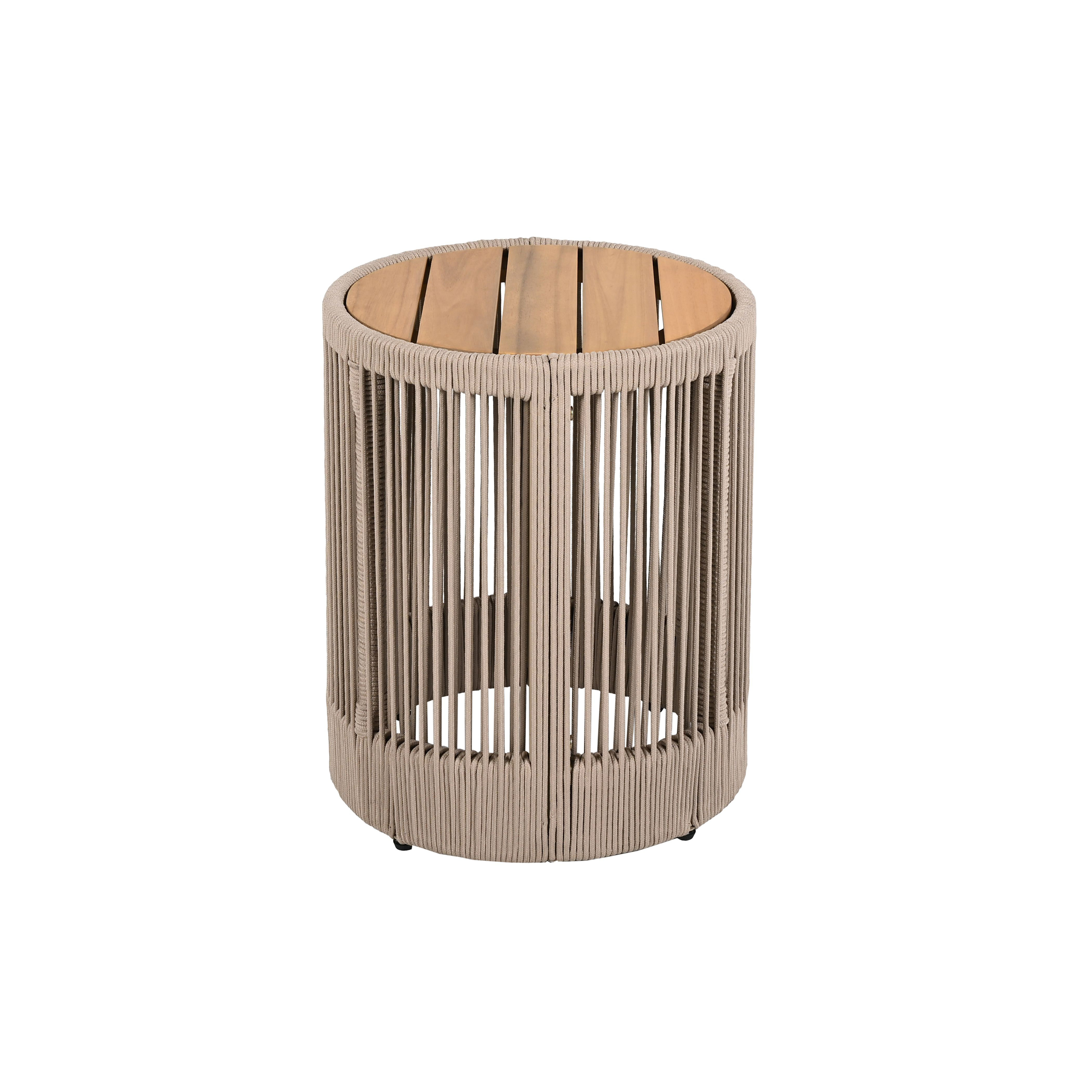 Dakota Fields Outdoor Round Side Table with Rattan Weave and Acacia ...