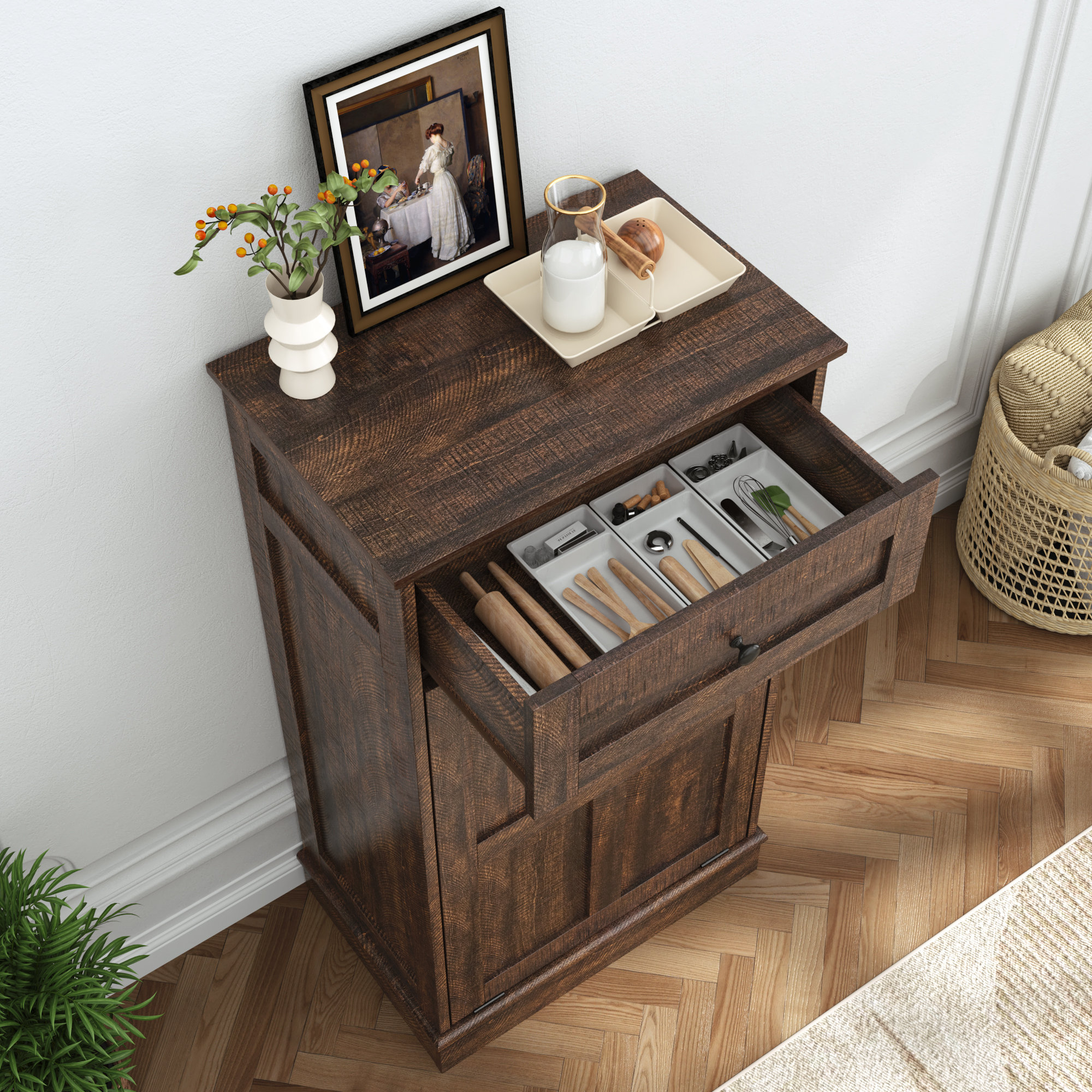 FIDGET DICE Tilt Out Trash Cabinet 13 Gallons Wodden Freestanding ...