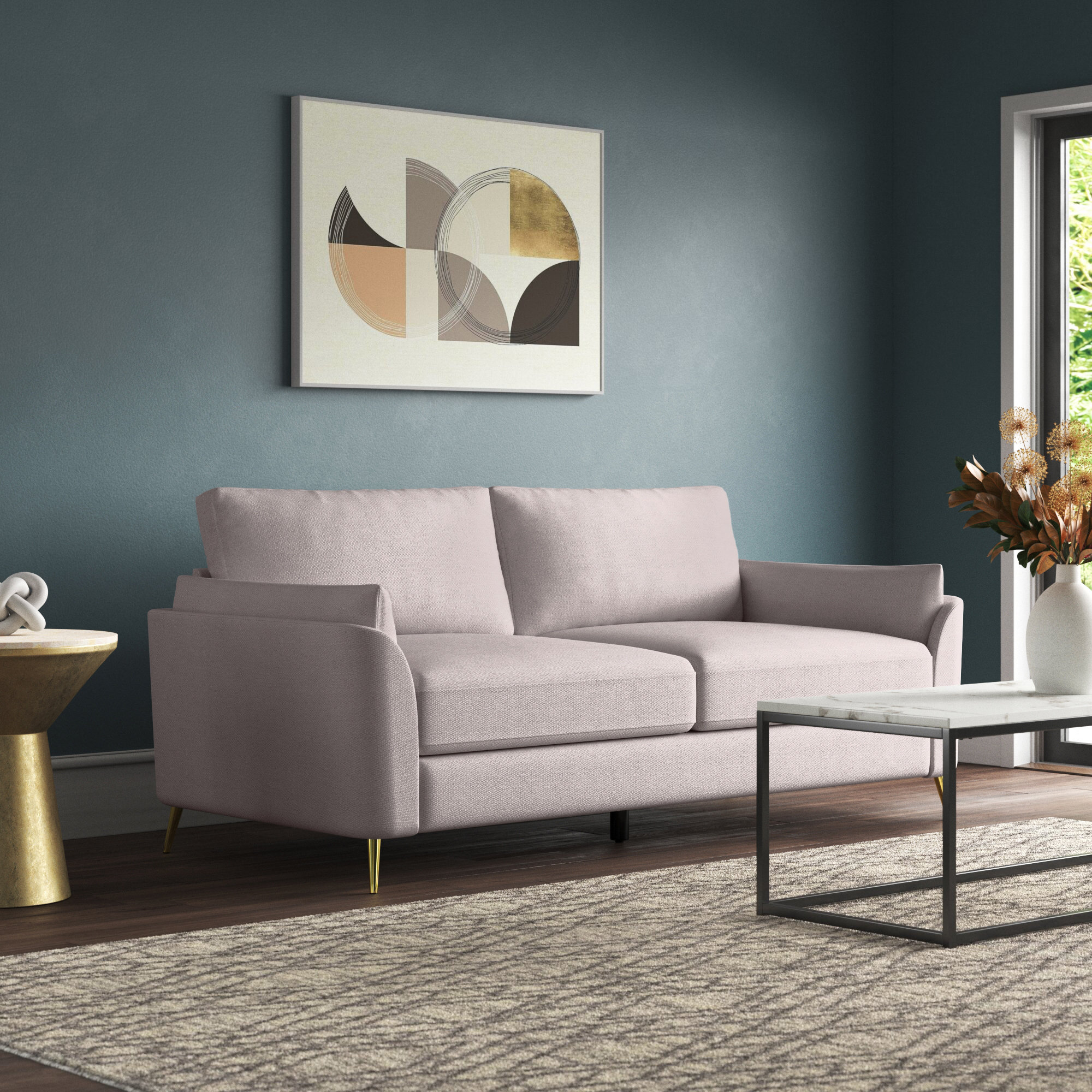 Wade Logan Sofa, Beige With Gold Metal Legs - Wayfair Canada