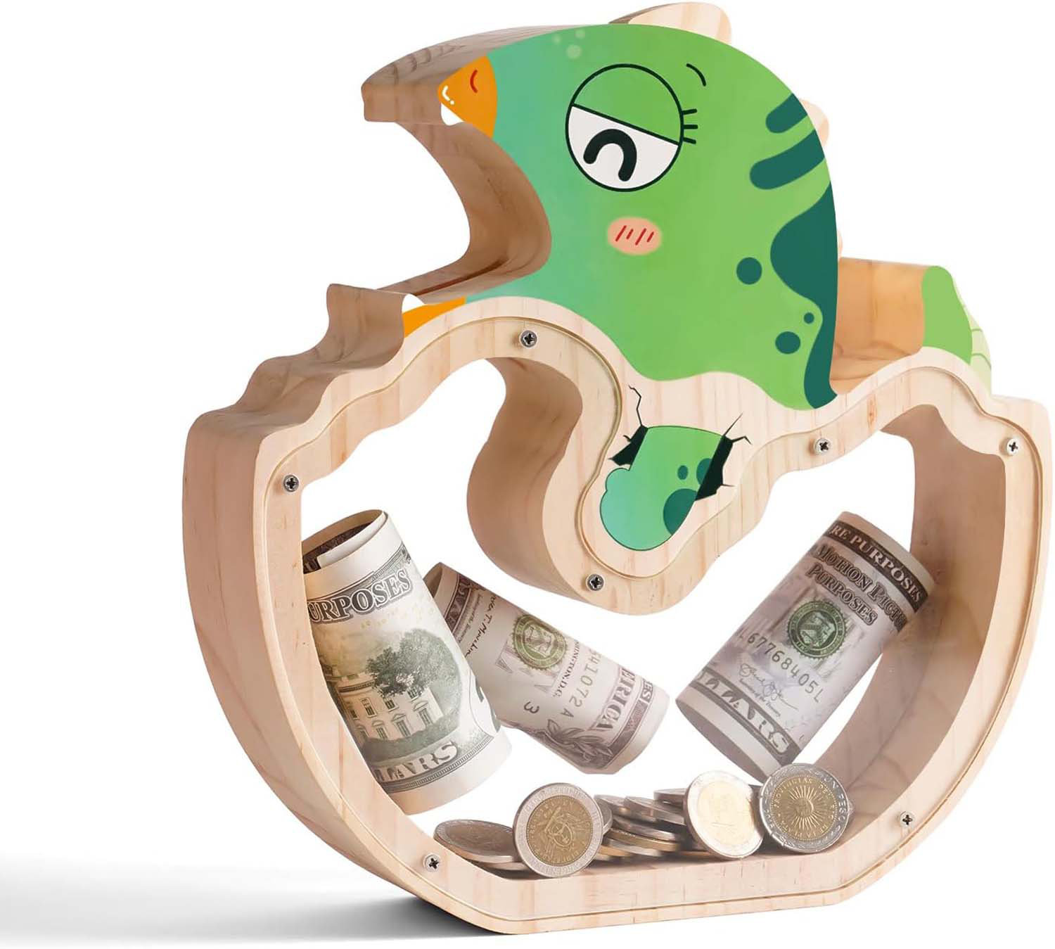 Zoomie Kids Baby Dinosaur Wooden Piggy Bank For Boys, Girls ...