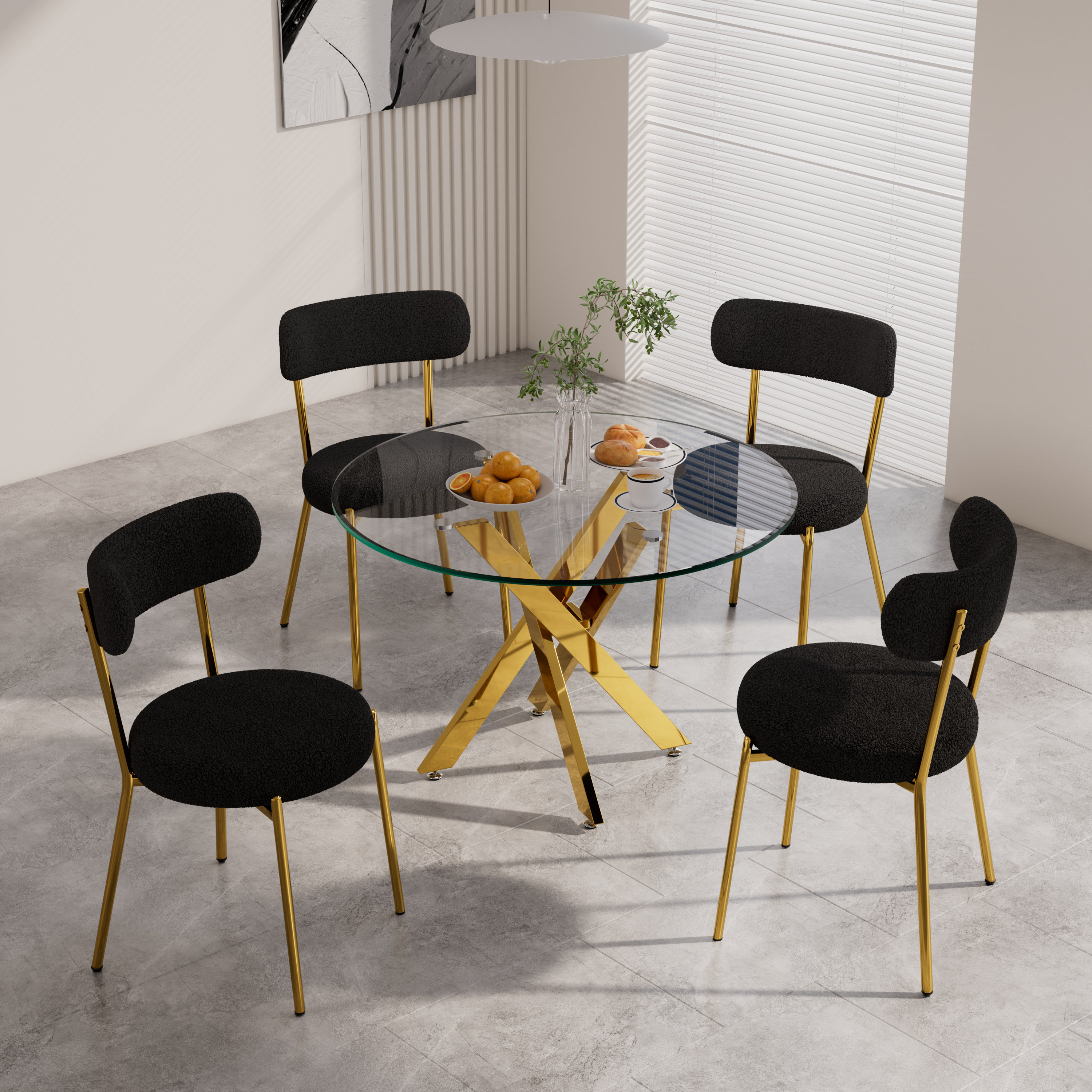 Mercer41 5 Piece Round Gold Glass Dining Table Set for 4 | Wayfair