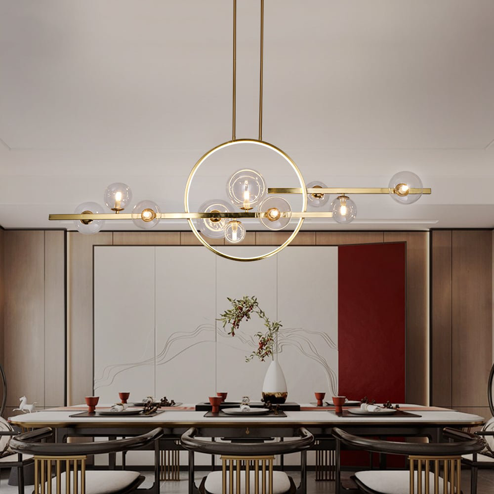 Everly Quinn Bubi 10-Light Gold Modern Kitchen Island Light For Dining ...