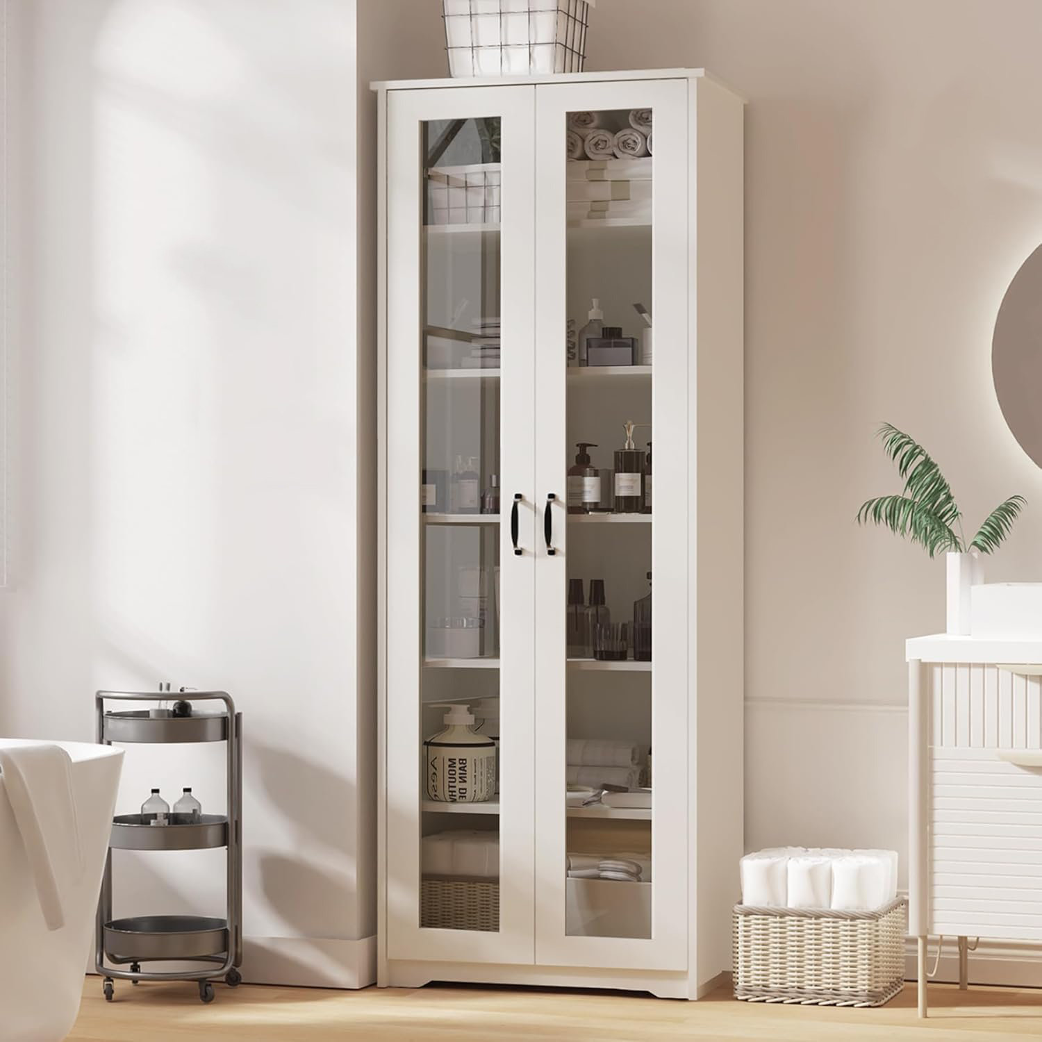 Hokku Designs 70" Tall Display Cabinet Storage, Pantry Cabinet with 2 ...