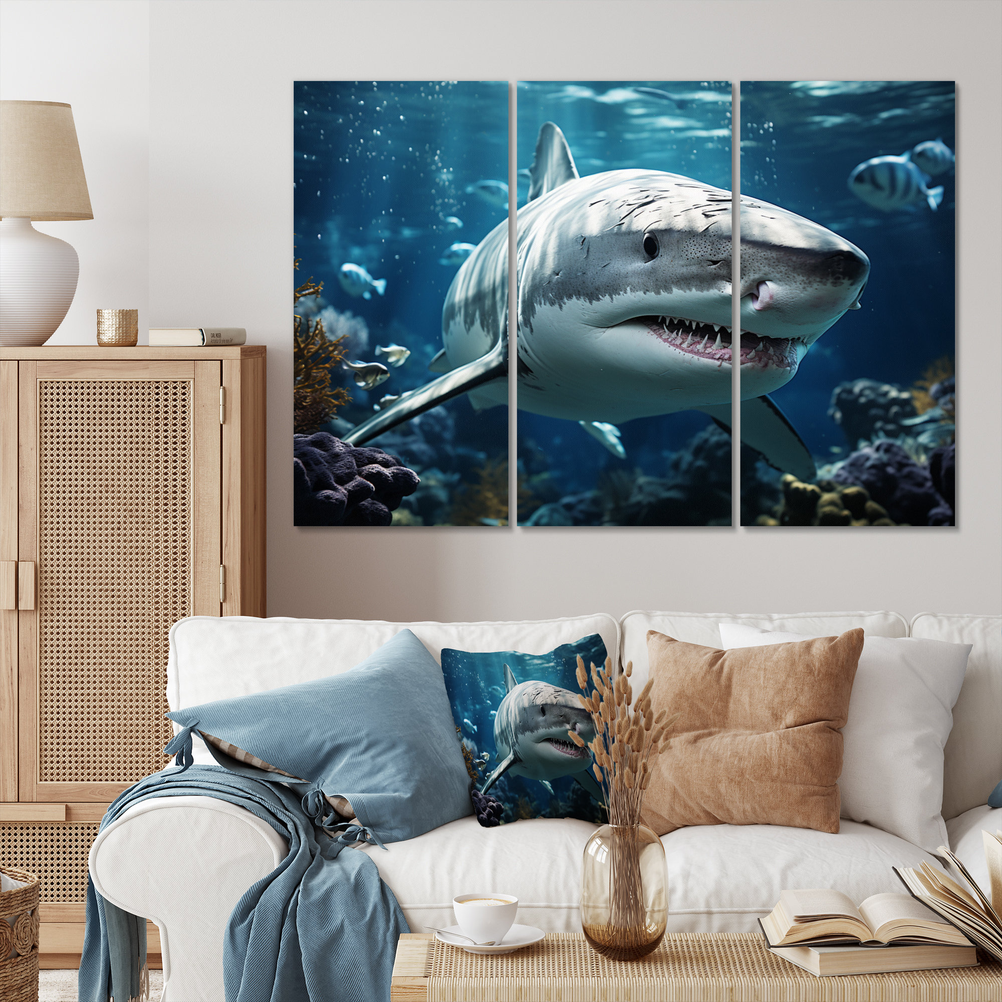Design Art Teal Grey Shark Marine Symphony - Animals Metal Wall Decor ...