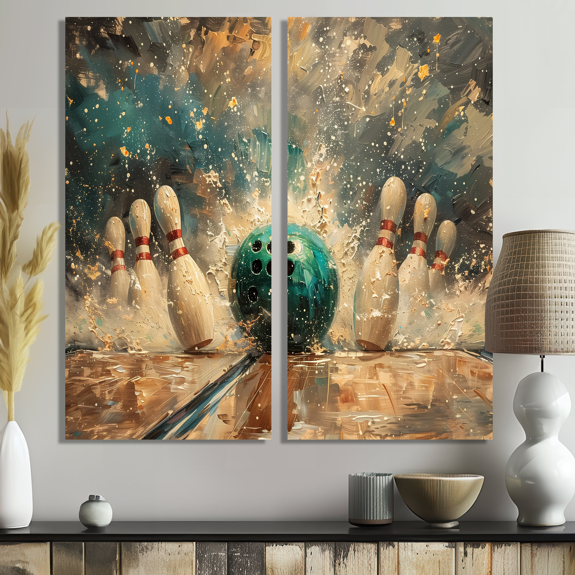 Lark Manor™ Green Bowling Ball Full Strike I - Modern Canvas Wall Art 2 ...