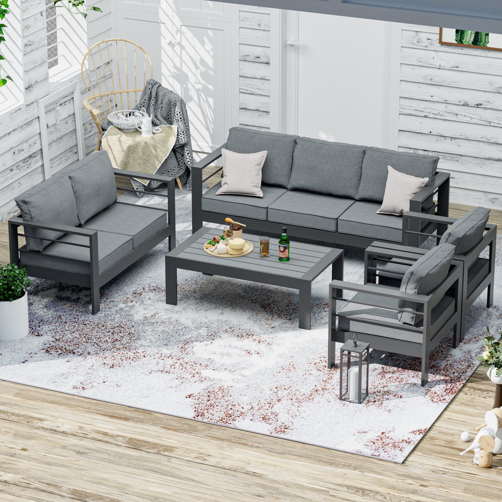 Latitude Run® Keldin 5-Piece Aluminum Conversation Dinning Patio ...