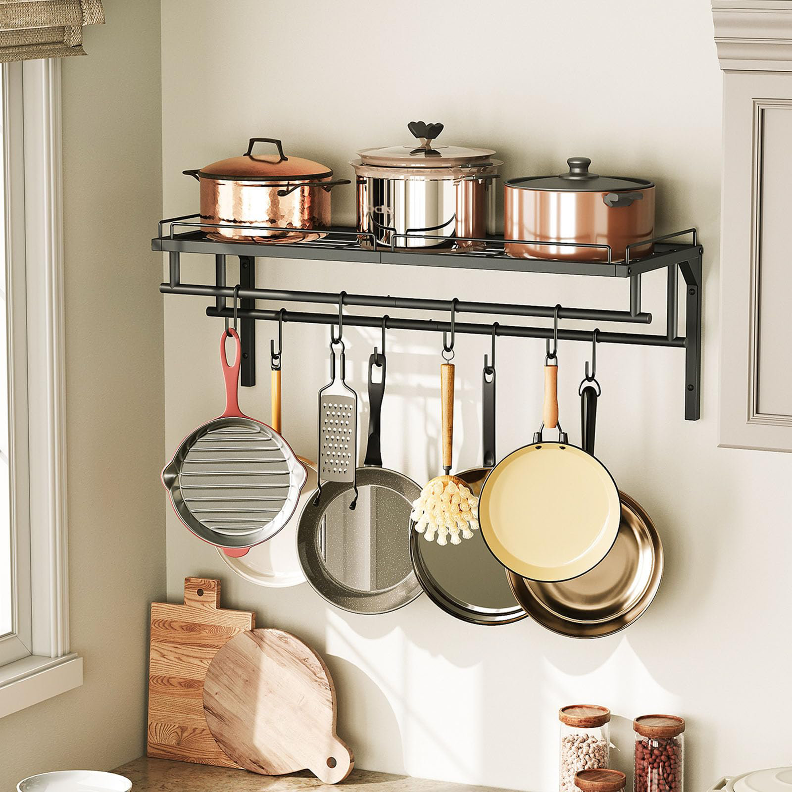 Prep & Savour Hanging Pot Rack, Wall-Mounted Pot Rack | Wayfair