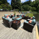 Ebern Designs Outdoor Wicker Side Table Patio Coffee Table with Storage ...