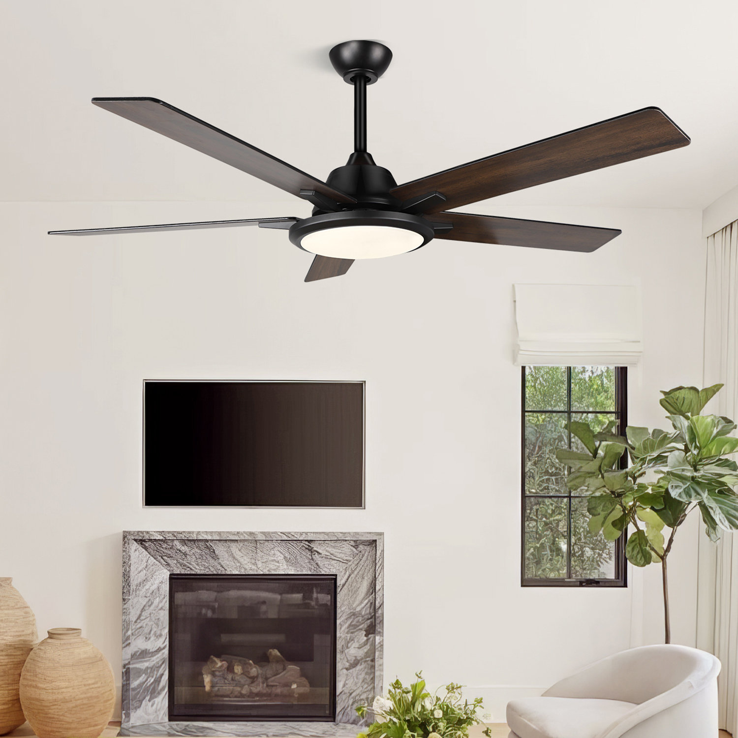 OUTON Aubyn 52 " Dimmable Bllack Ceiling Fan with LED Lights and Remote ...