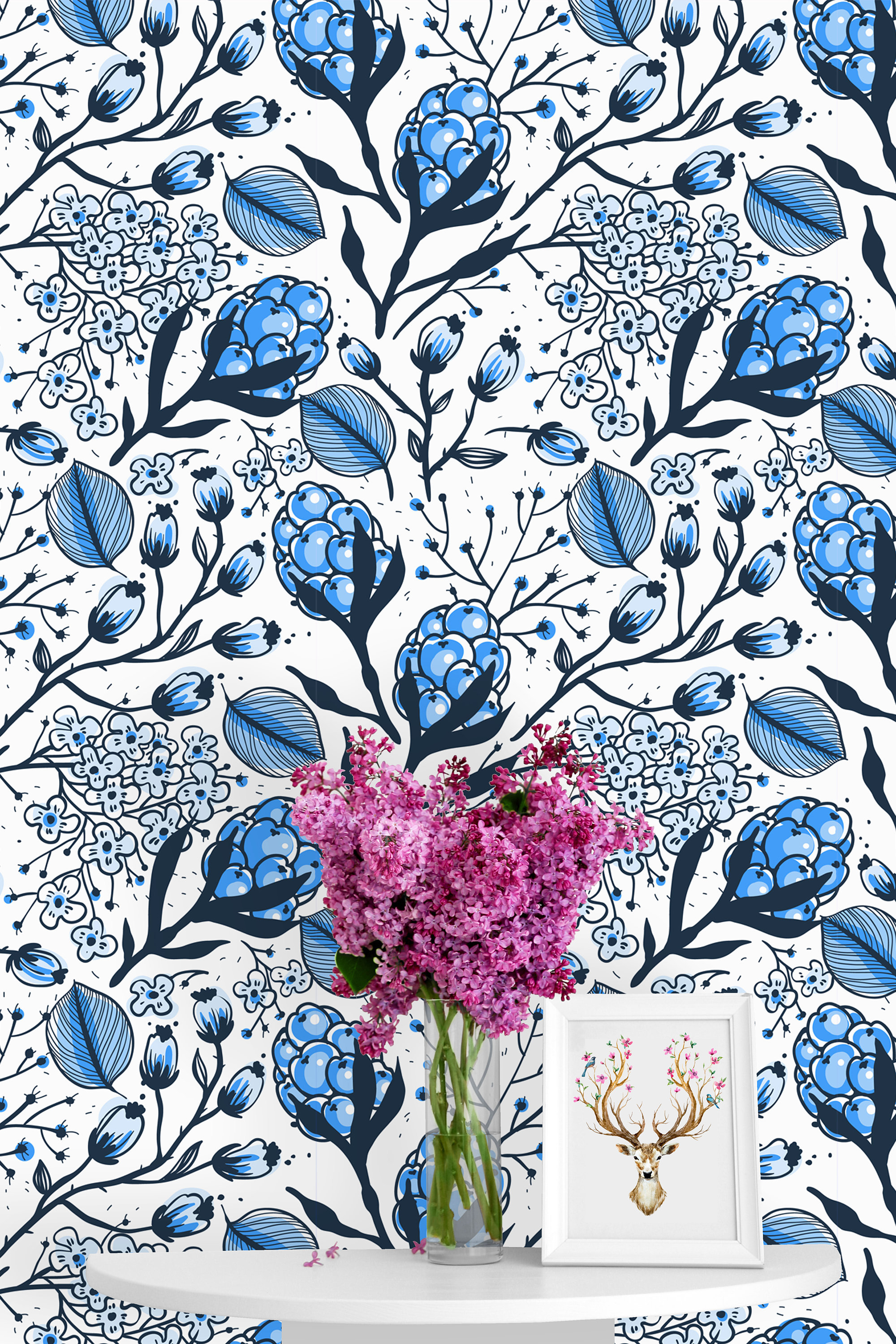 Ebern Designs Skookum Blueberries Peel and Stick Wallpaper Panel | Wayfair