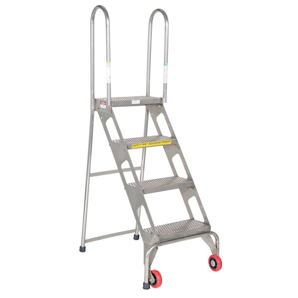 WFX Utility™ Ashingt 4 - Step Steel Folding Rolling Step Ladder | Wayfair