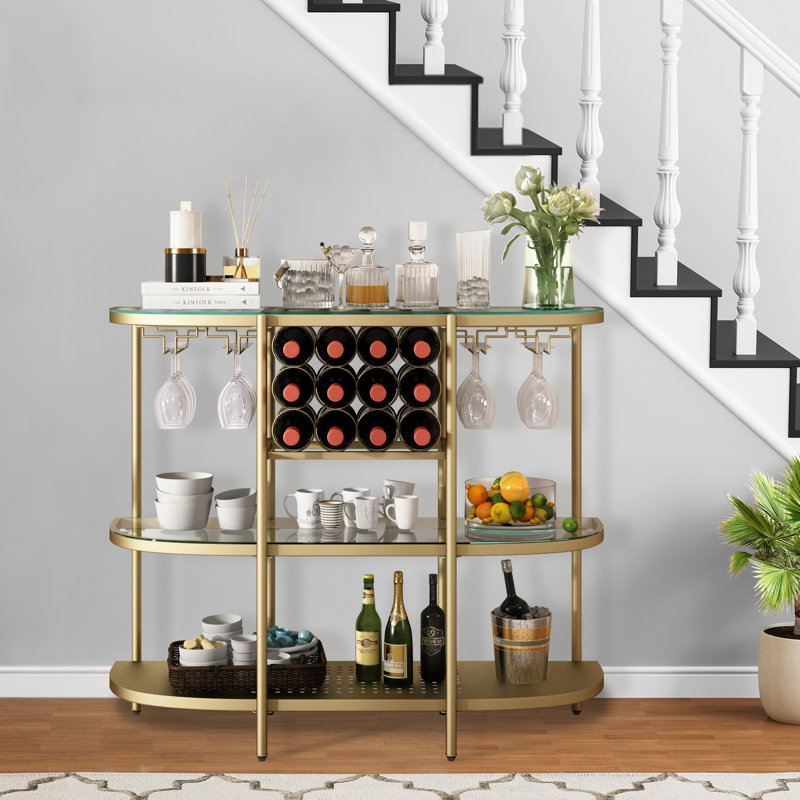 Willa Arlo™ Interiors Itasca Metal Wine Bar Stand with 4-Tier Storage ...
