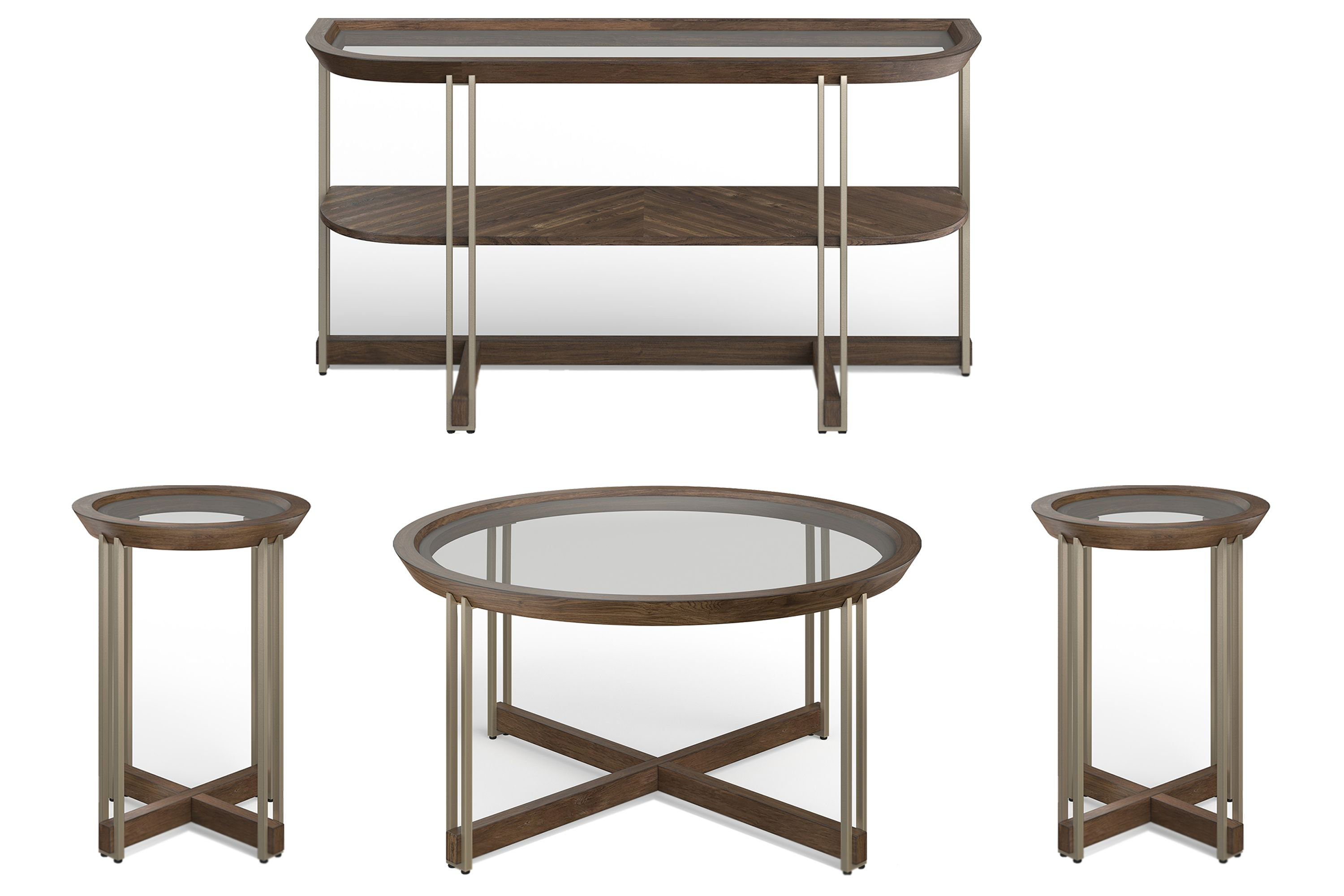 Canora Grey Round Cocktail Table With 2 Accent Table And Demilune Sofa ...