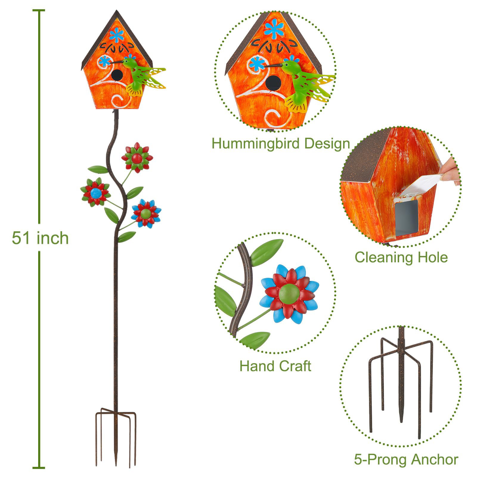 Arlmont & Co. 51” Bird Houses Stake For Outside, Metal Wild Bird Feeder ...