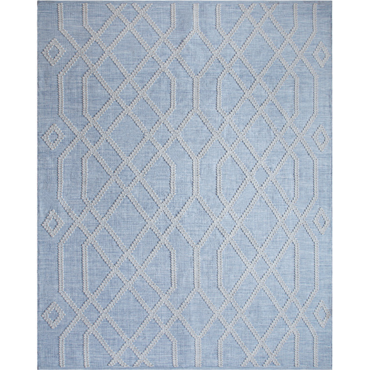 CompanyC Cable Geometric Handwoven Blue Indoor / Outdoor Use Area Rug ...