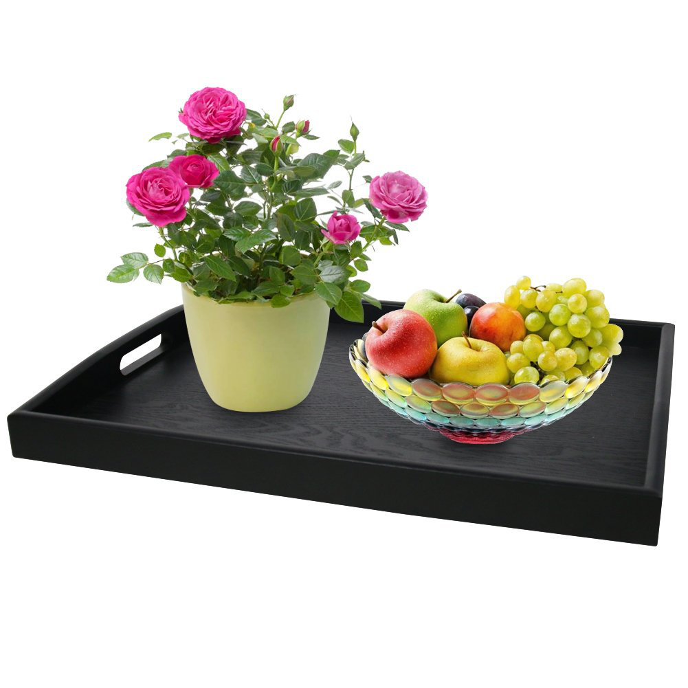 Millwood Pines Serving Tray Large Black Wood Rectangle Food Tray Butler ...