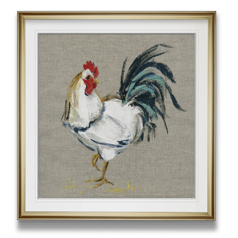 August Grove® 'Linen Rooster II' Oil Painting Print & Reviews | Wayfair