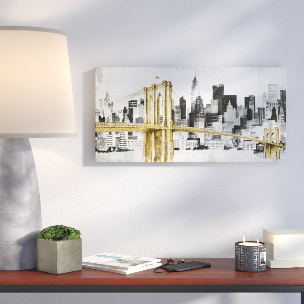 Wrought Studio 'New York Skyline I Yellow Bridge' Graphic Art Print on ...
