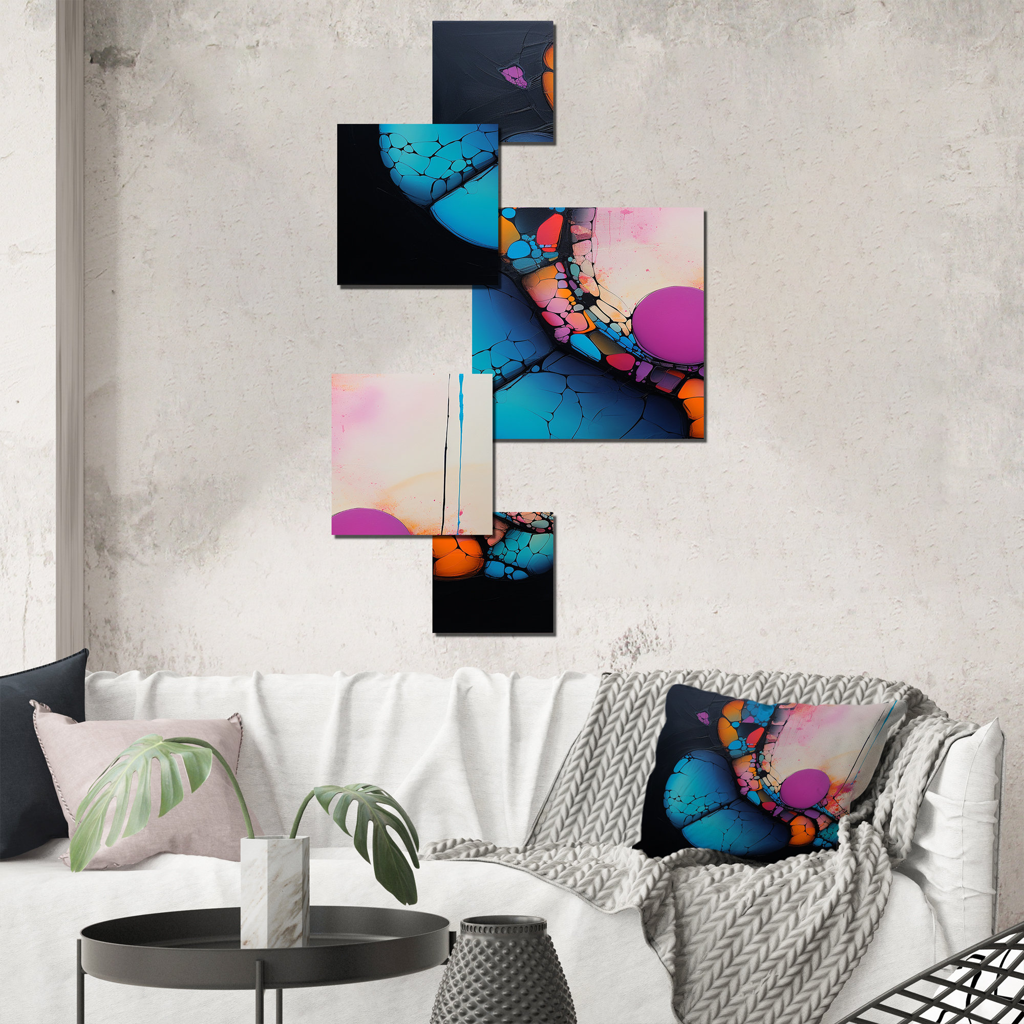 Latitude Run® Blue And Pink Cubist Ink Expression II - Fractal Square ...