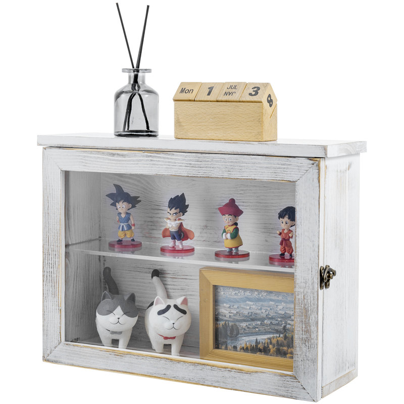 MyGift White Wood 2 Tiers Wall Floating Display Cases | Wayfair