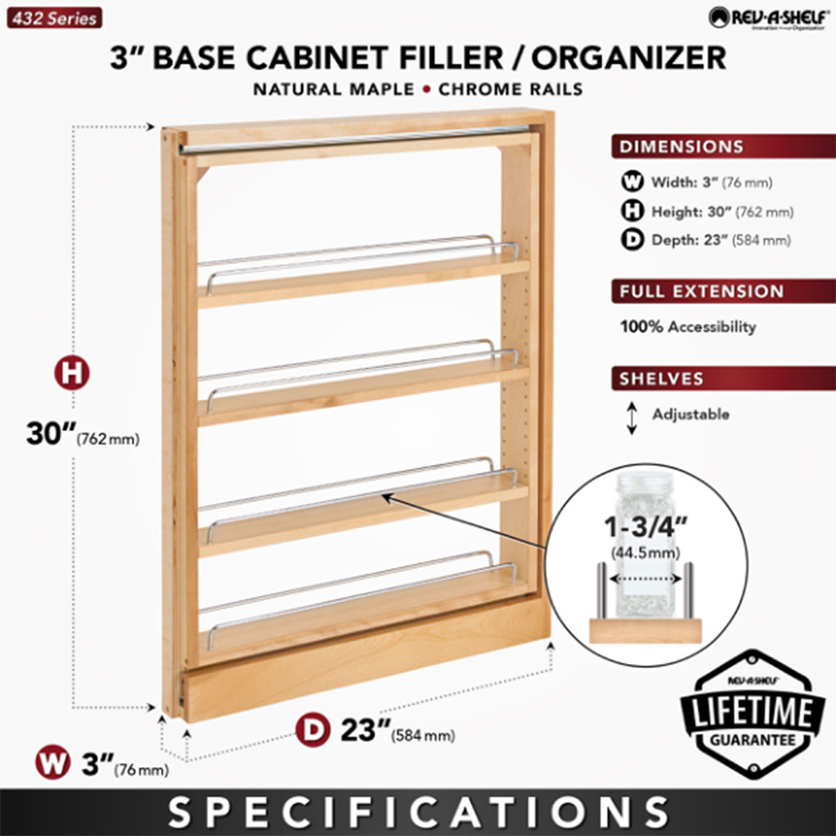 Rev-A-Shelf Pull Out Kitchen Cabinet Filler Organizer Spice Rack ...