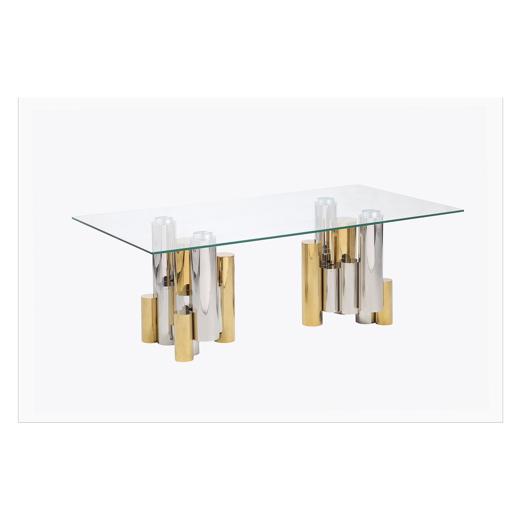 Everly Quinn Stainless Steel Rectangular Accent Glass Coffee Table for ...
