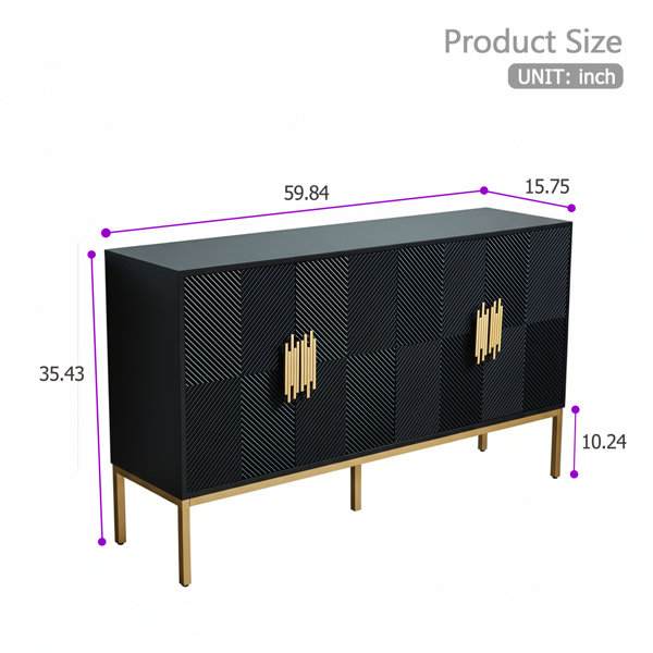 Mercer41 Modern Credenza Black & Gray Checkered Sideboard With Gold ...