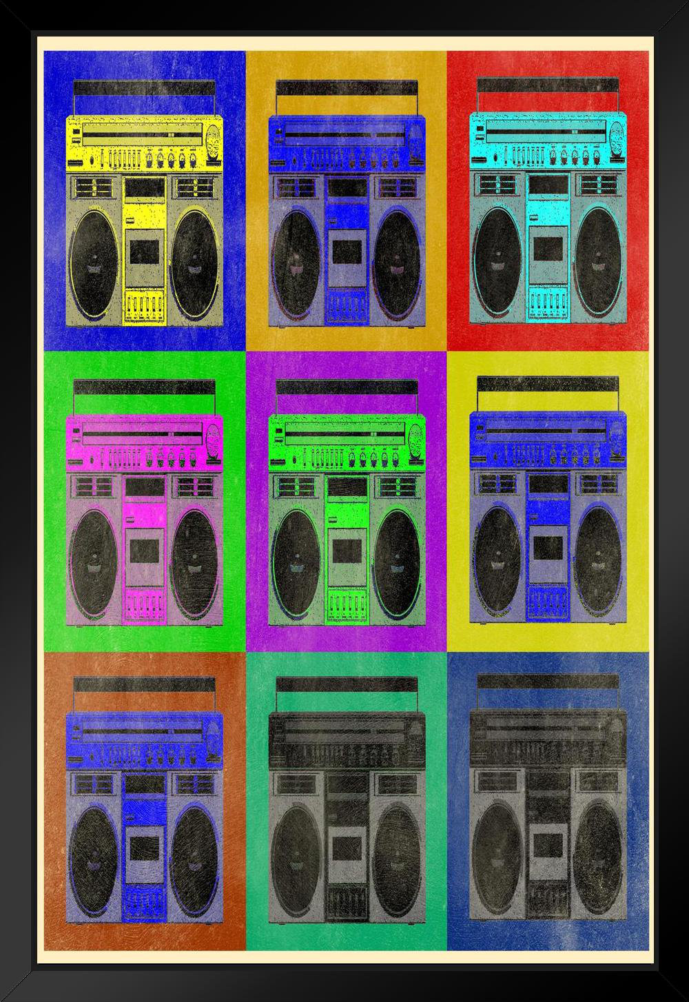 Corrigan Studio Pop Art Boombox Grid Textured Black Wood Framed Poster ...