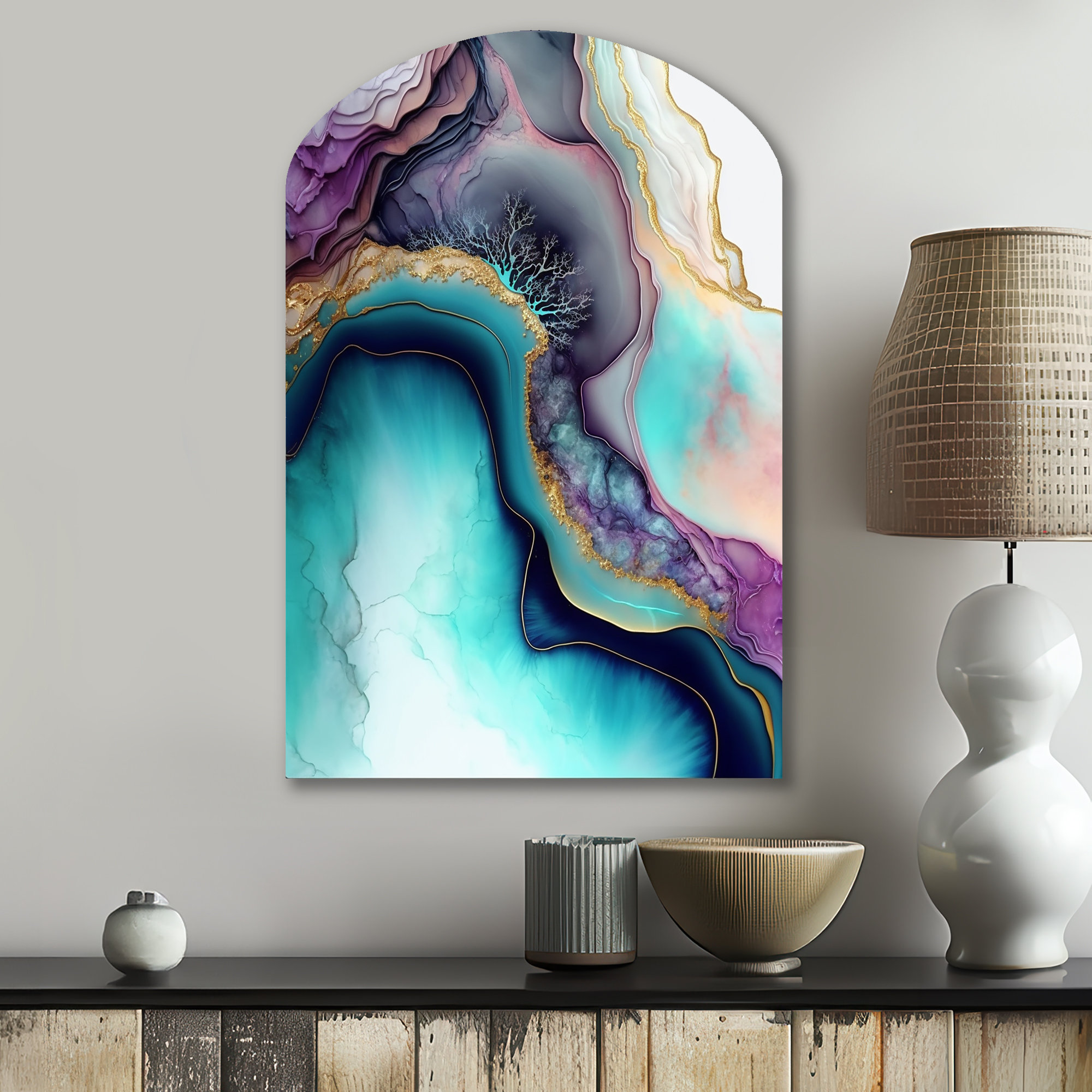 Design Art Blue Purple Abstract Geode III - Abstract Marble Arch Shape ...