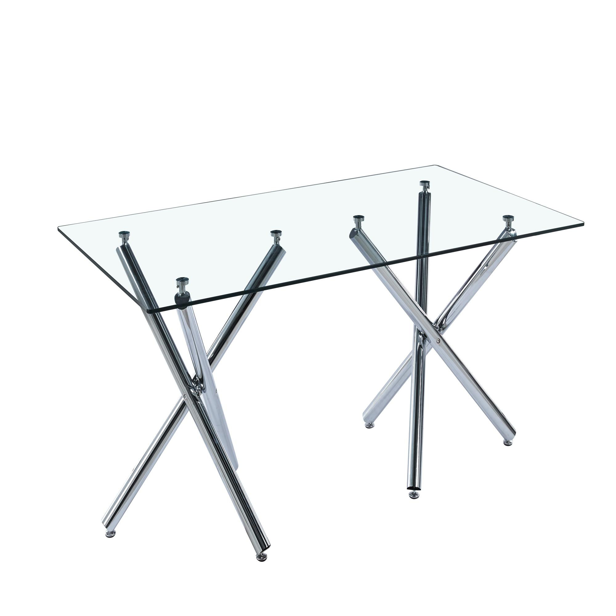 Ivy Bronx Rectangular Tempered Glass Dining Table with Double Stainless ...