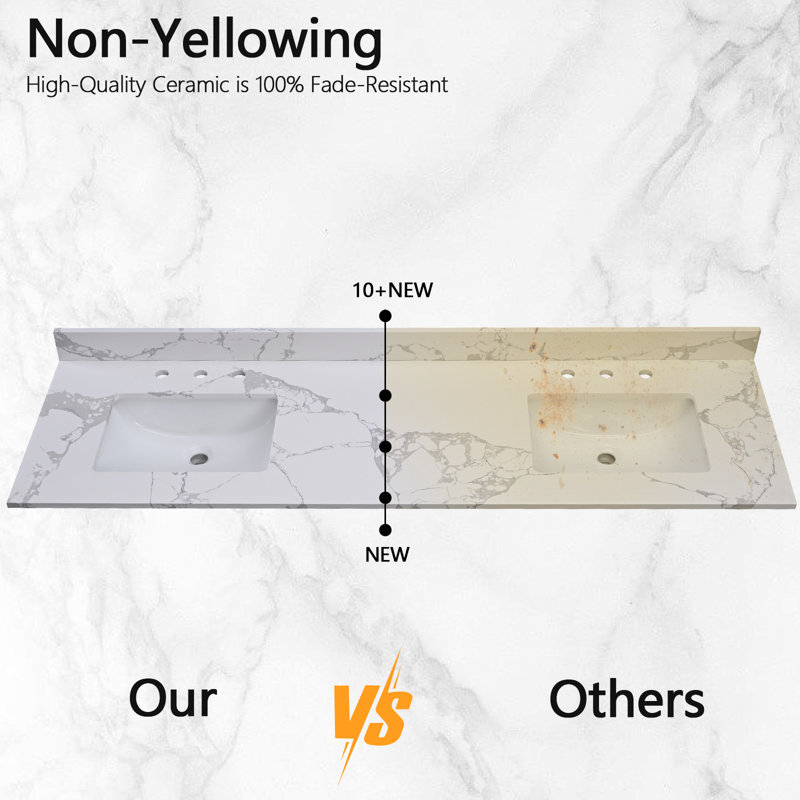 RENIST 73'' Engineered Stone Double Bathroom Countertop with Sinks ...